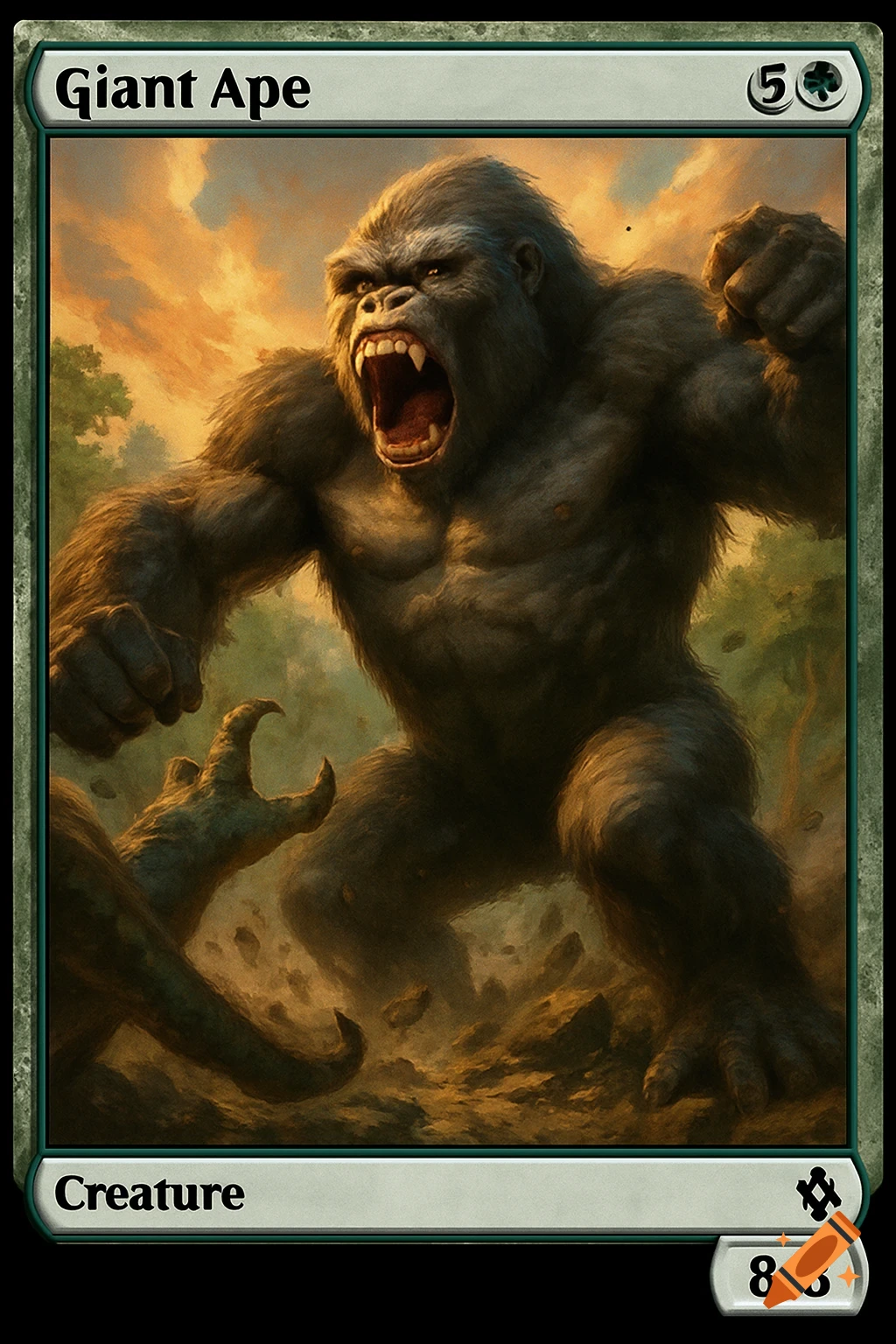 Illustration of a roaring giant ape on a Magic: The Gathering card. on ...