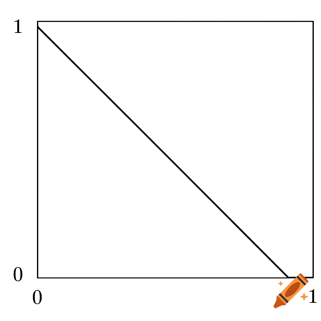 A black and white graph with a line from (0,1) to (1,0). on Craiyon