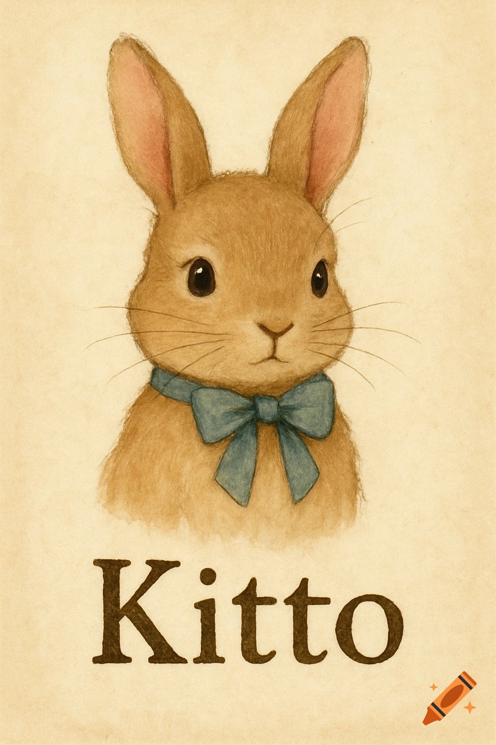 Watercolor illustration of a rabbit with a blue bow tie and the name ...