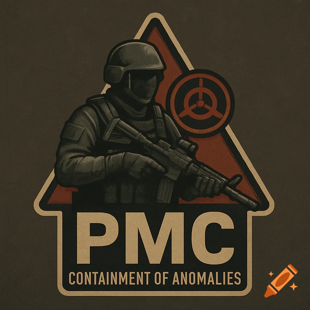 Logo featuring a soldier holding a rifle inside a triangle shape with a ...