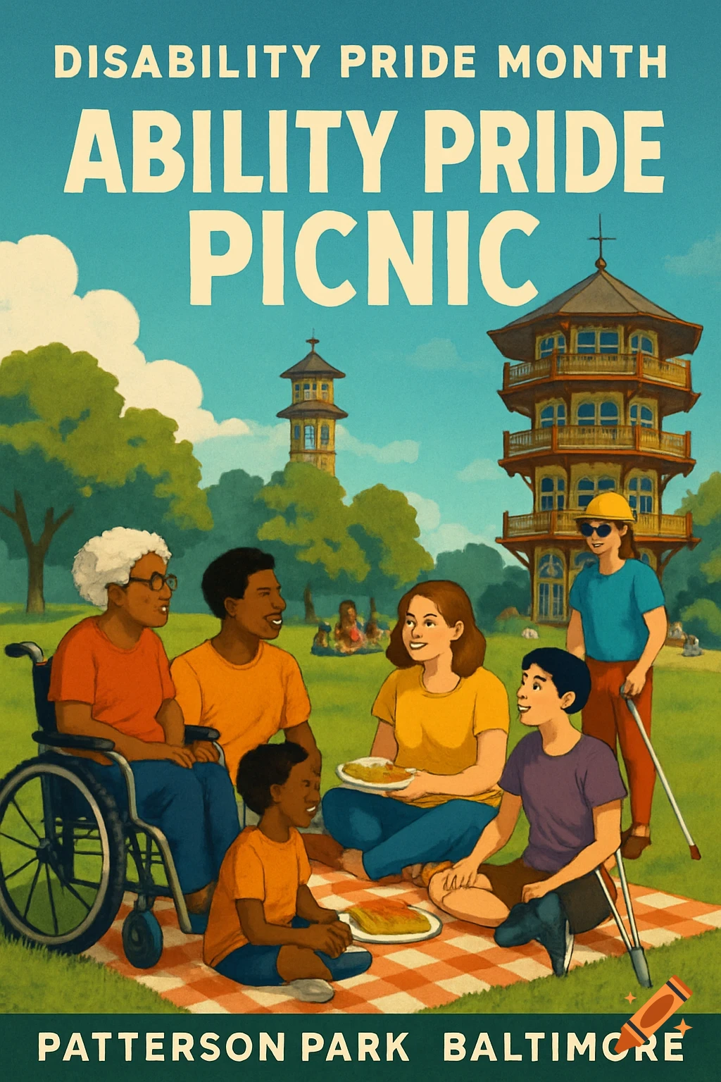 Poster illustration of Disability Pride Month Ability Pride Picnic with ...