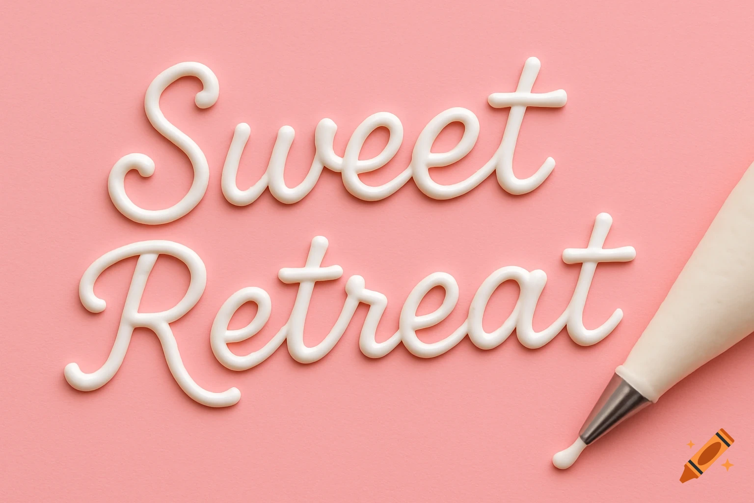 The words Sweet Retreat written in white icing on a pink background ...