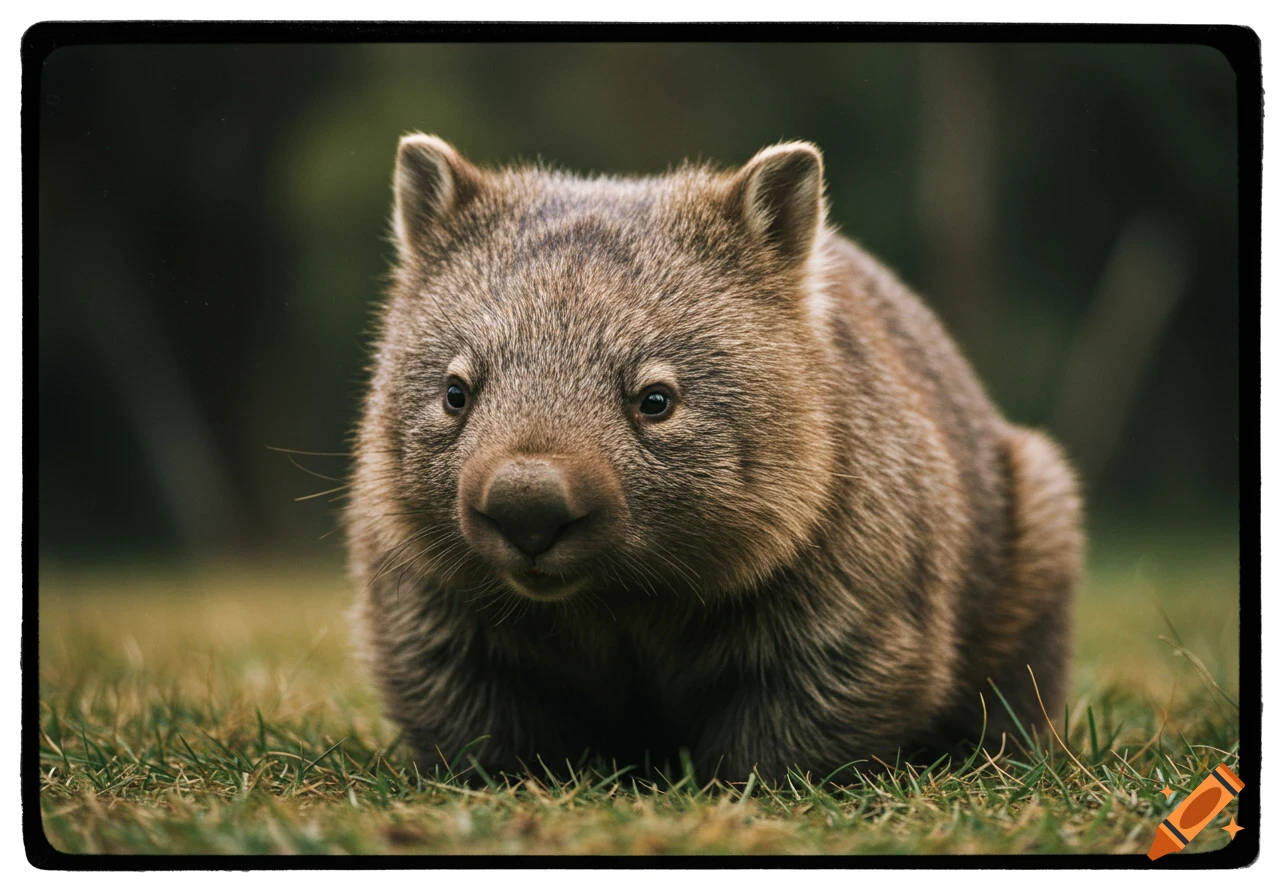 A photorealistic close-up of a wombat sitting on grass. on Craiyon