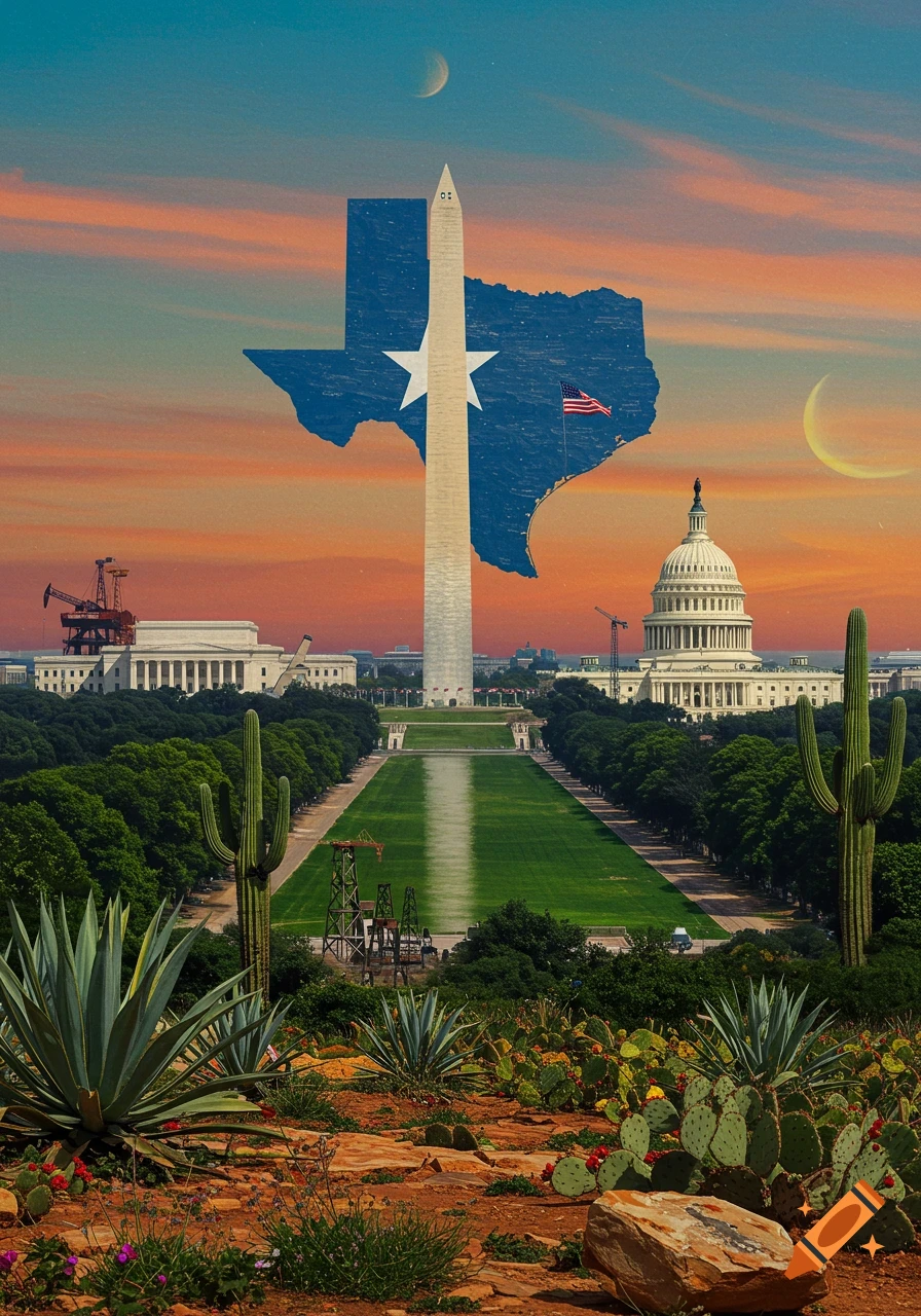 Surreal image showing the Texas shape over the Washington Monument and ...