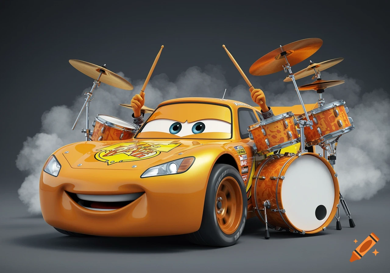 An orange race car character similar to Lightning McQueen playing a ...