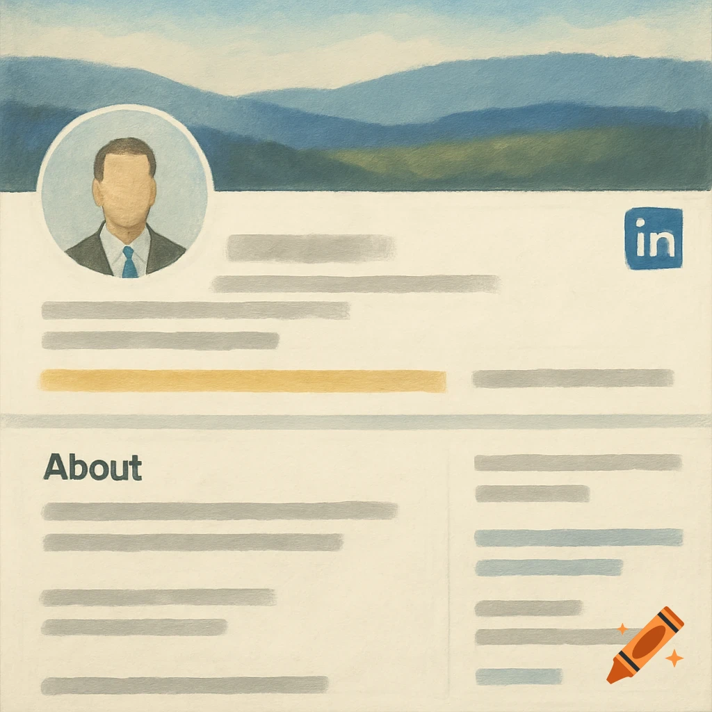 Painted stylized view of a LinkedIn profile page with a profile photo ...