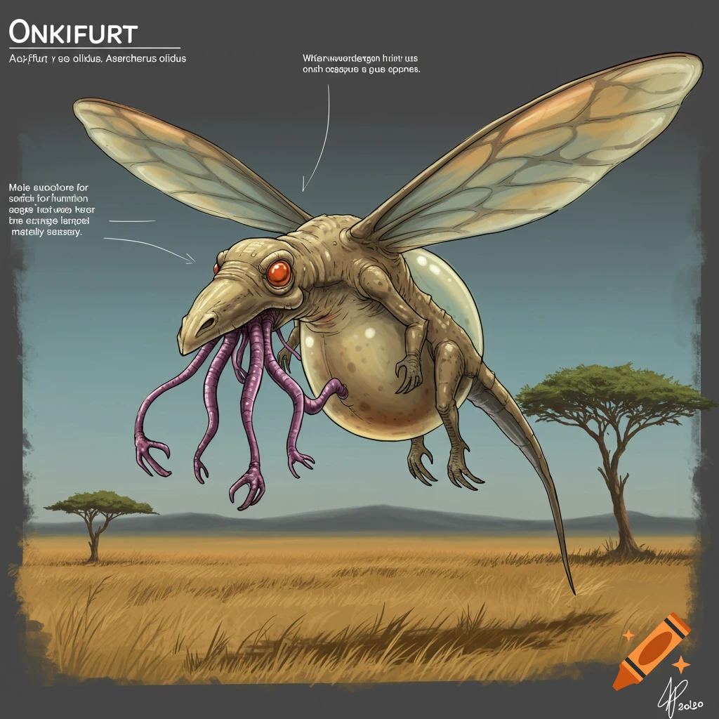 Illustration of a flying fantasy creature with wings and tentacles ...