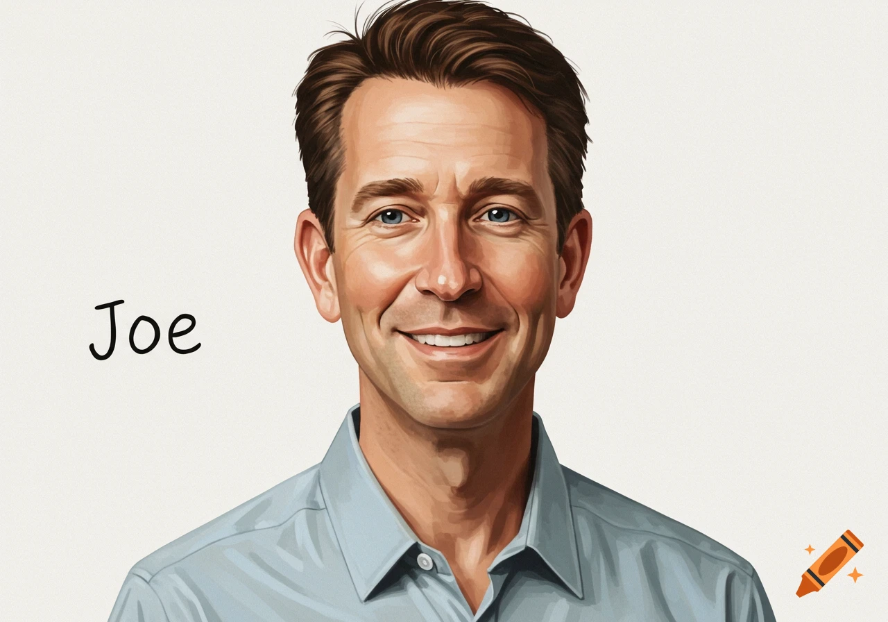 Illustration portrait of a smiling man with the name Joe written beside ...