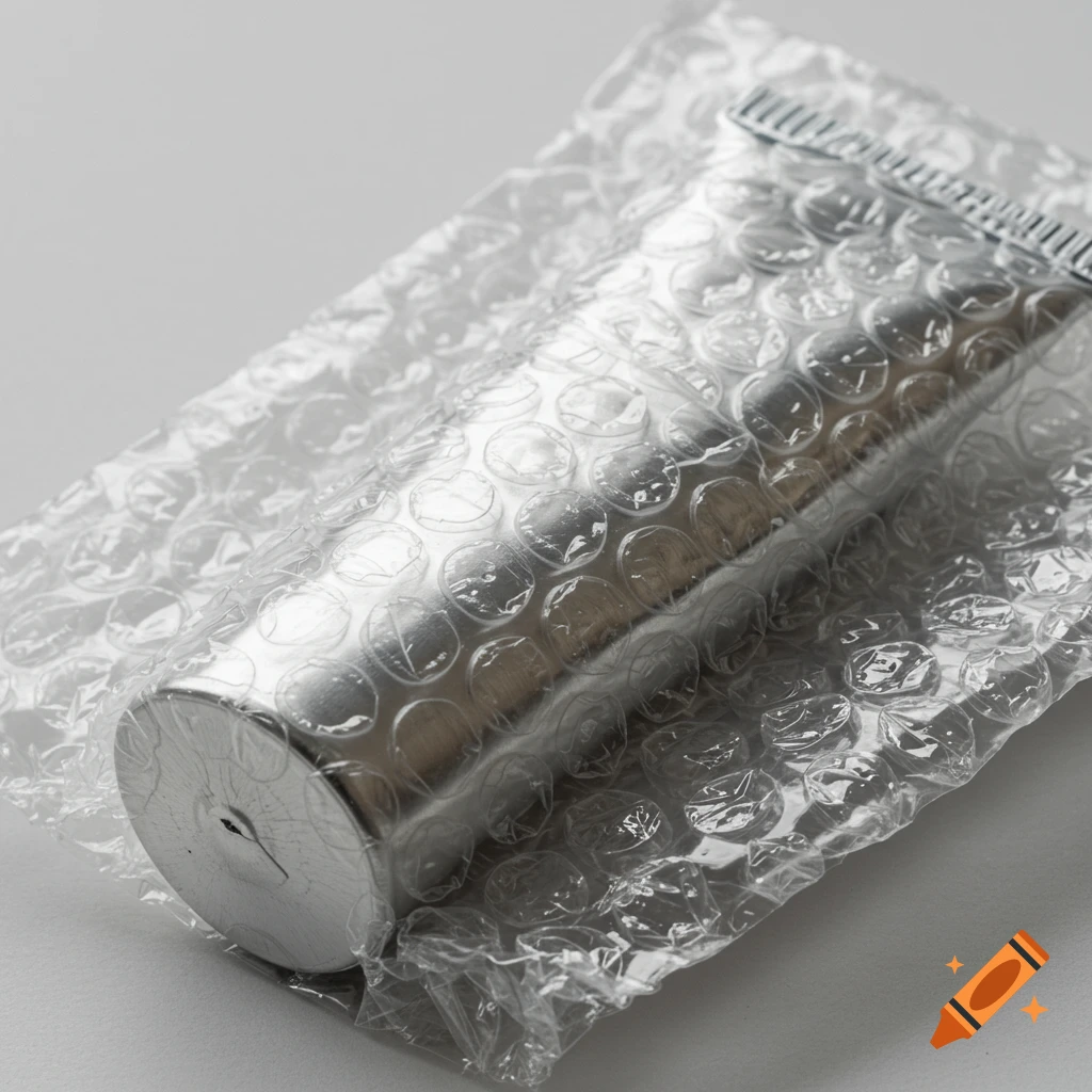 A close-up photo of an aluminum tube wrapped in bubble wrap. on Craiyon