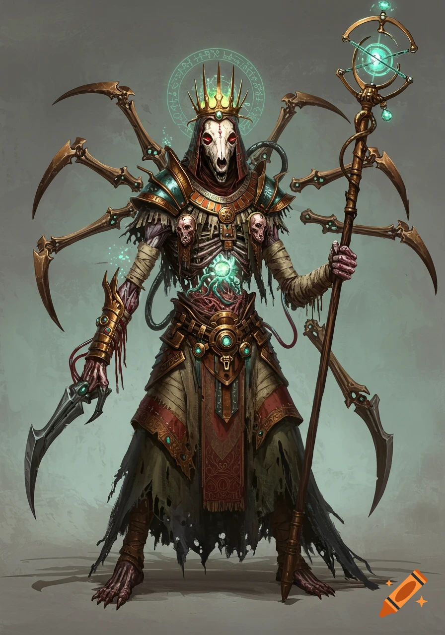 Full body fantasy illustration of an undead creature with a jackal ...