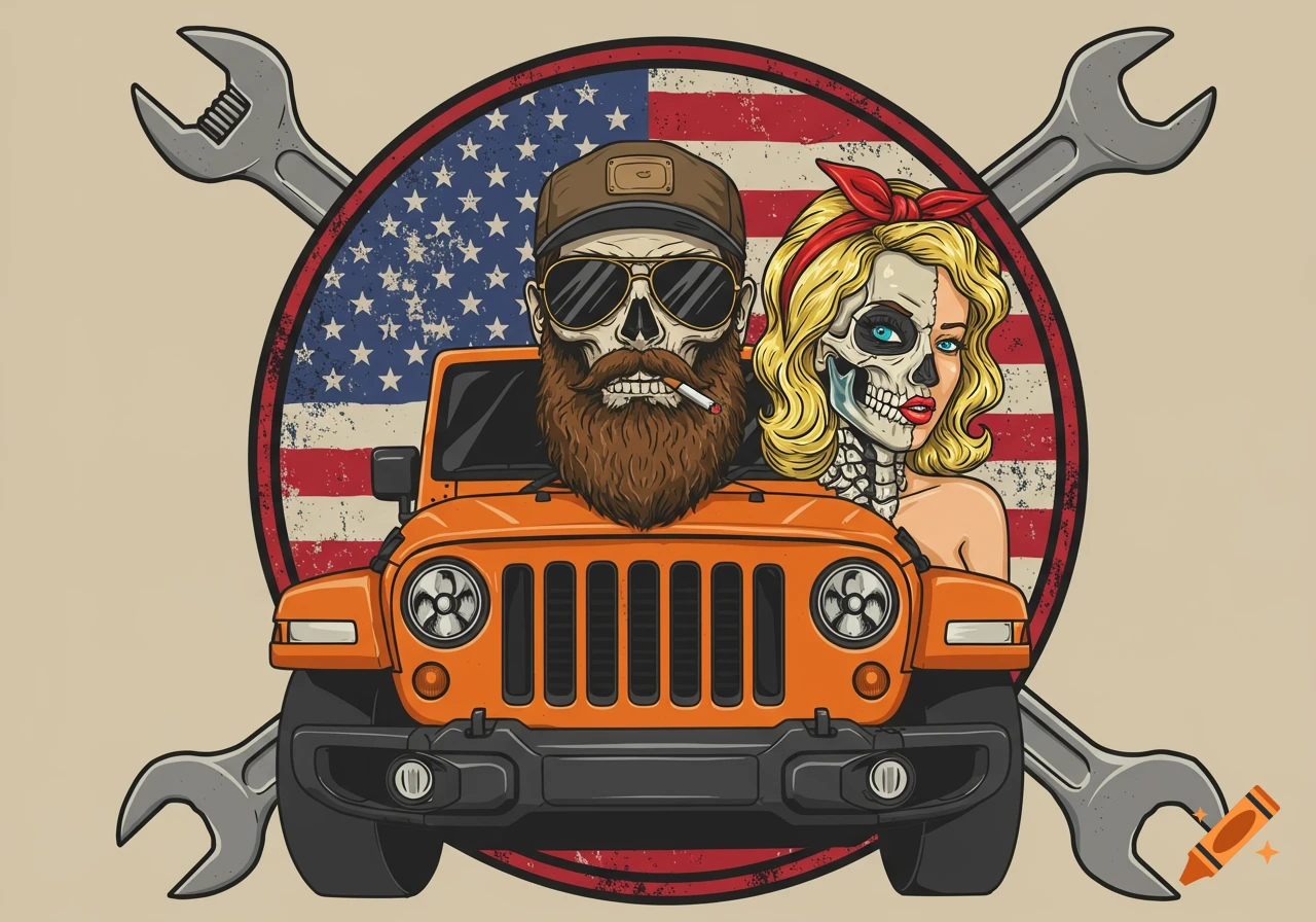 Illustration of a skeleton man and a woman with skeleton features in an ...