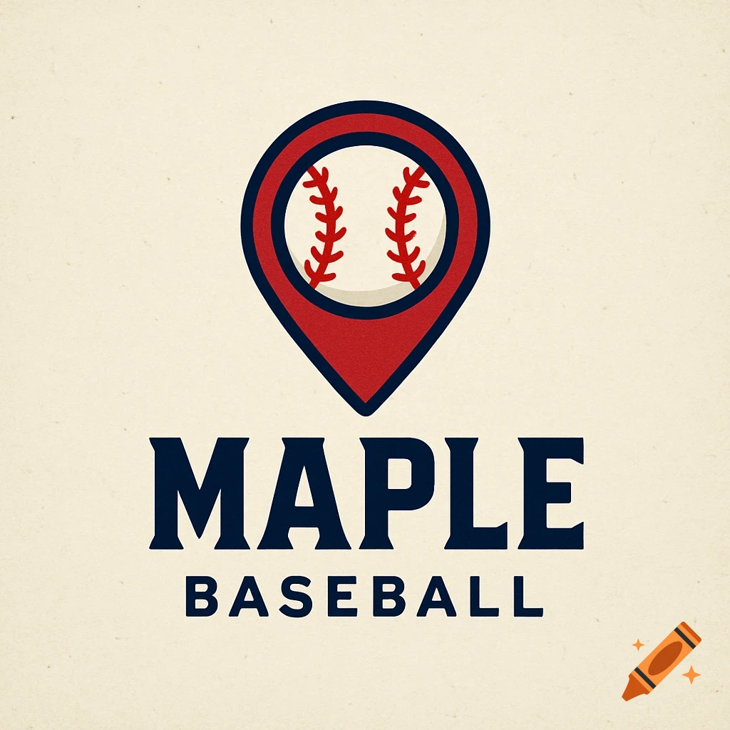 A logo features a baseball inside a red location pin icon above the ...