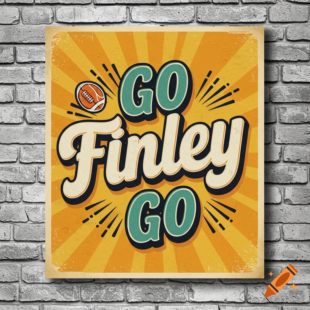 Retro style poster on a brick wall saying 'GO Finley GO' with a ...