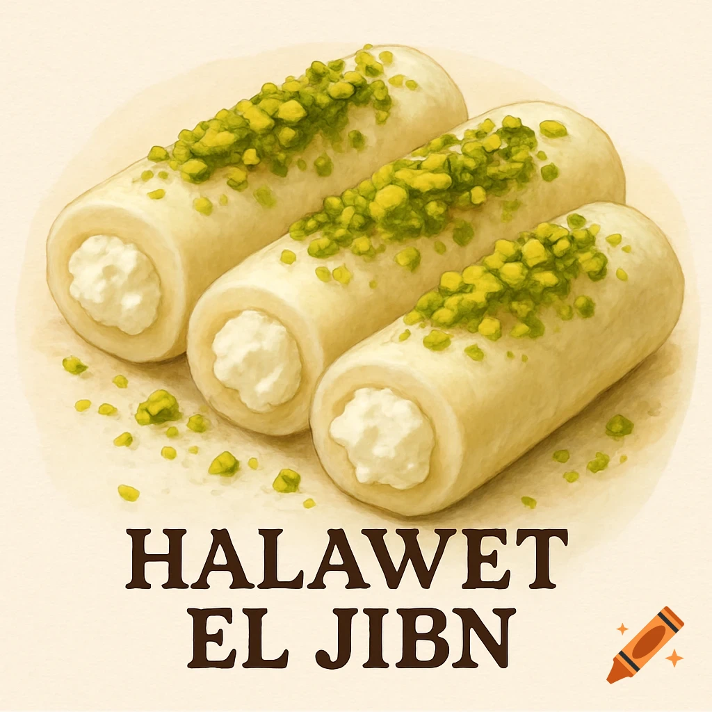 Illustration of three Halawet el Jibn rolls with cream filling and ...