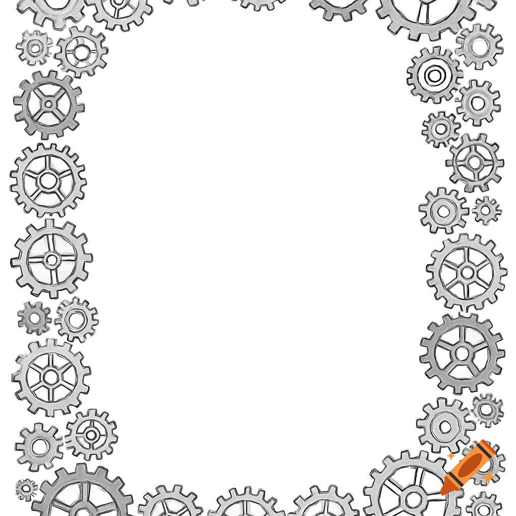 Border design made of various sized gears on a white background. on Craiyon