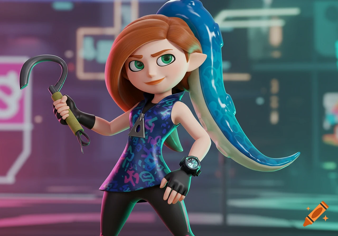 A 3D render of a character resembling Kim Possible with Splatoon ...