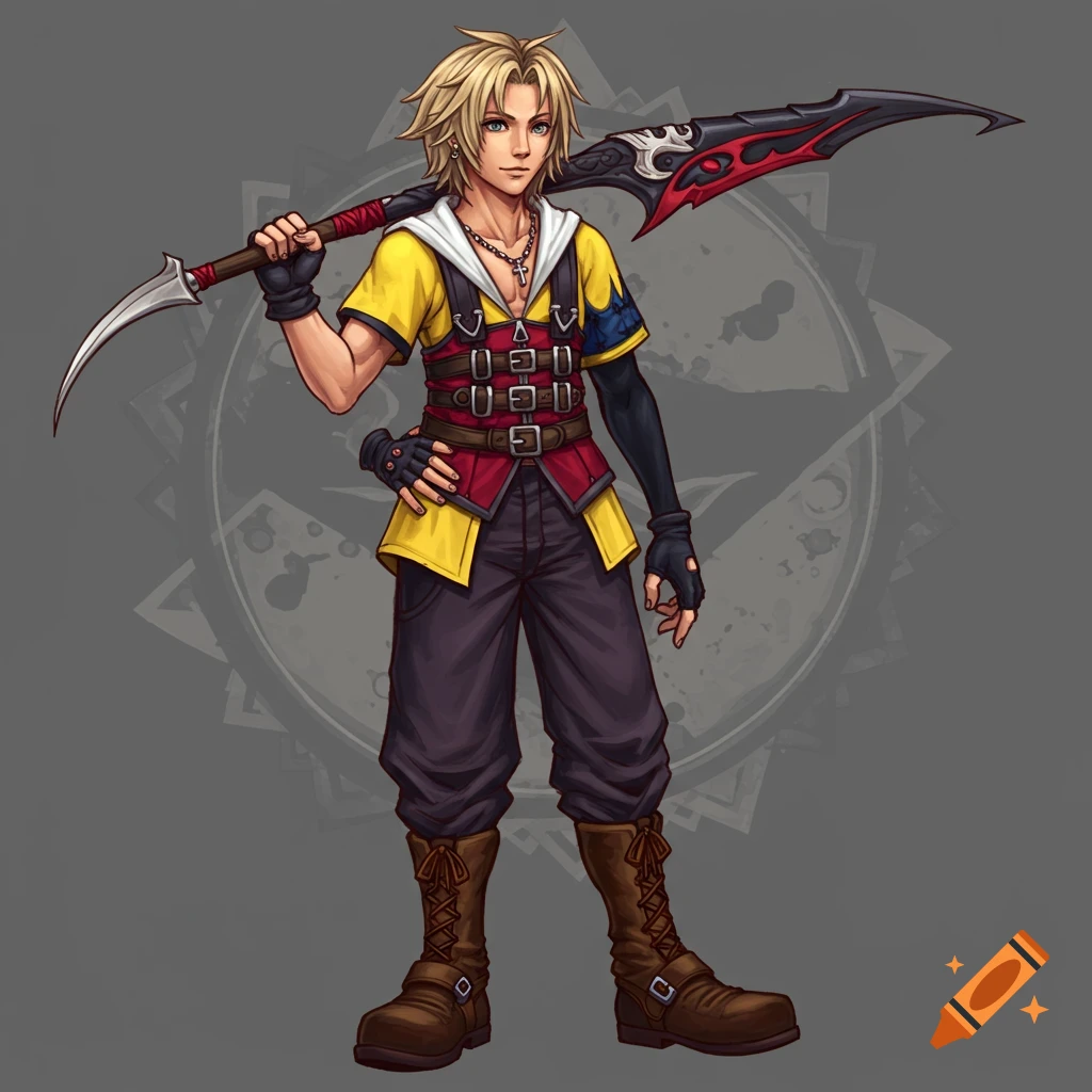 Anime character holding a large sword over his shoulder on Craiyon