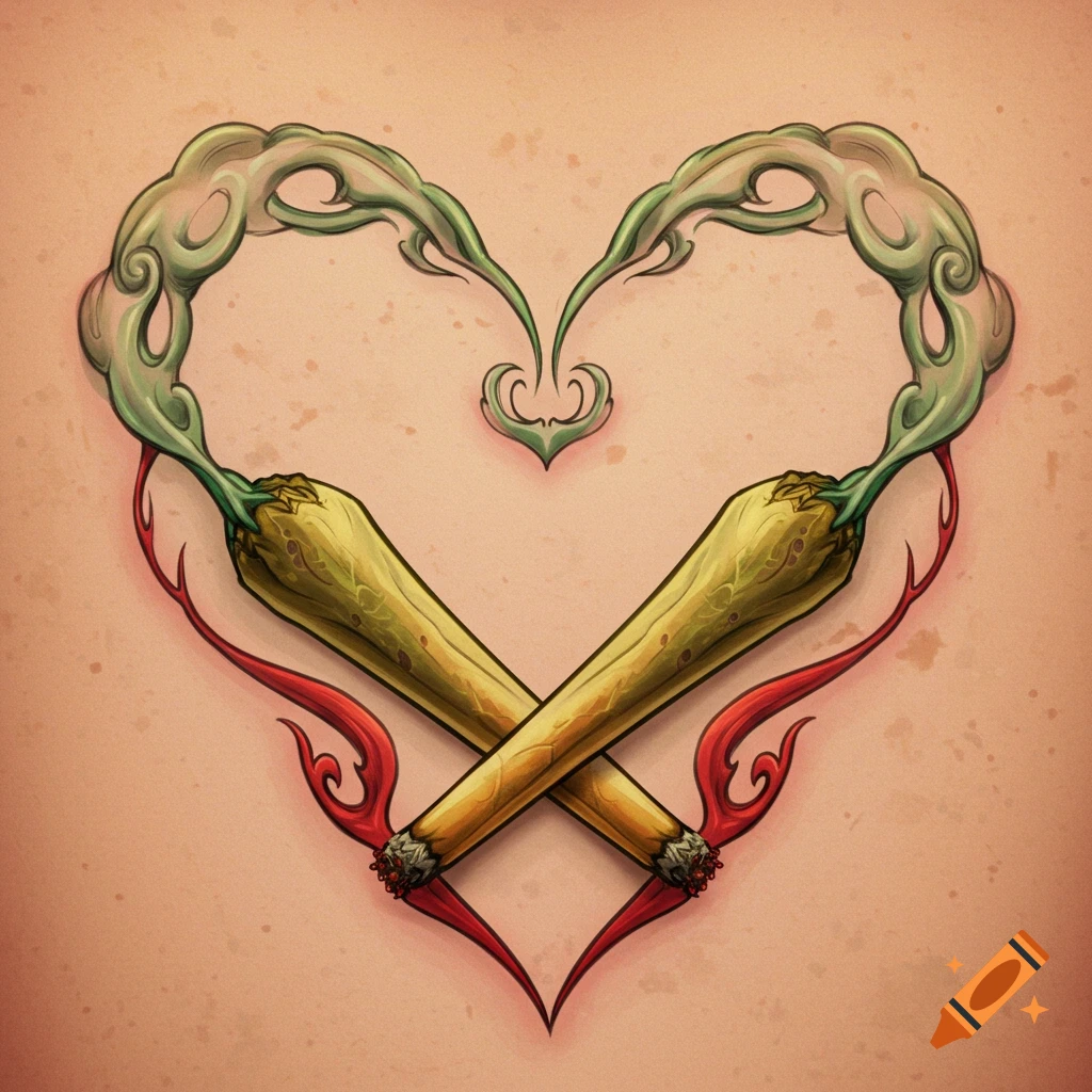 Tattoo design of two blunts forming a heart shape with smoke on Craiyon