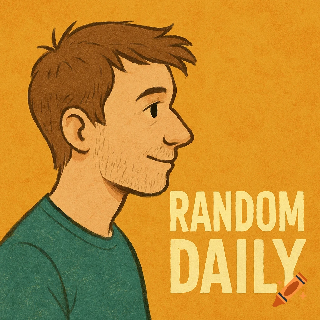 Illustration of a man in profile with text 'RANDOM DAILY'. on Craiyon