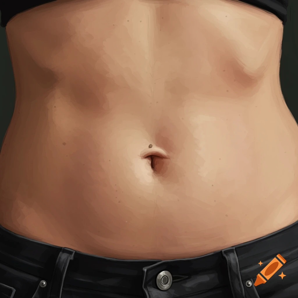 Close-up digital painting of a human stomach with a protruding outie ...