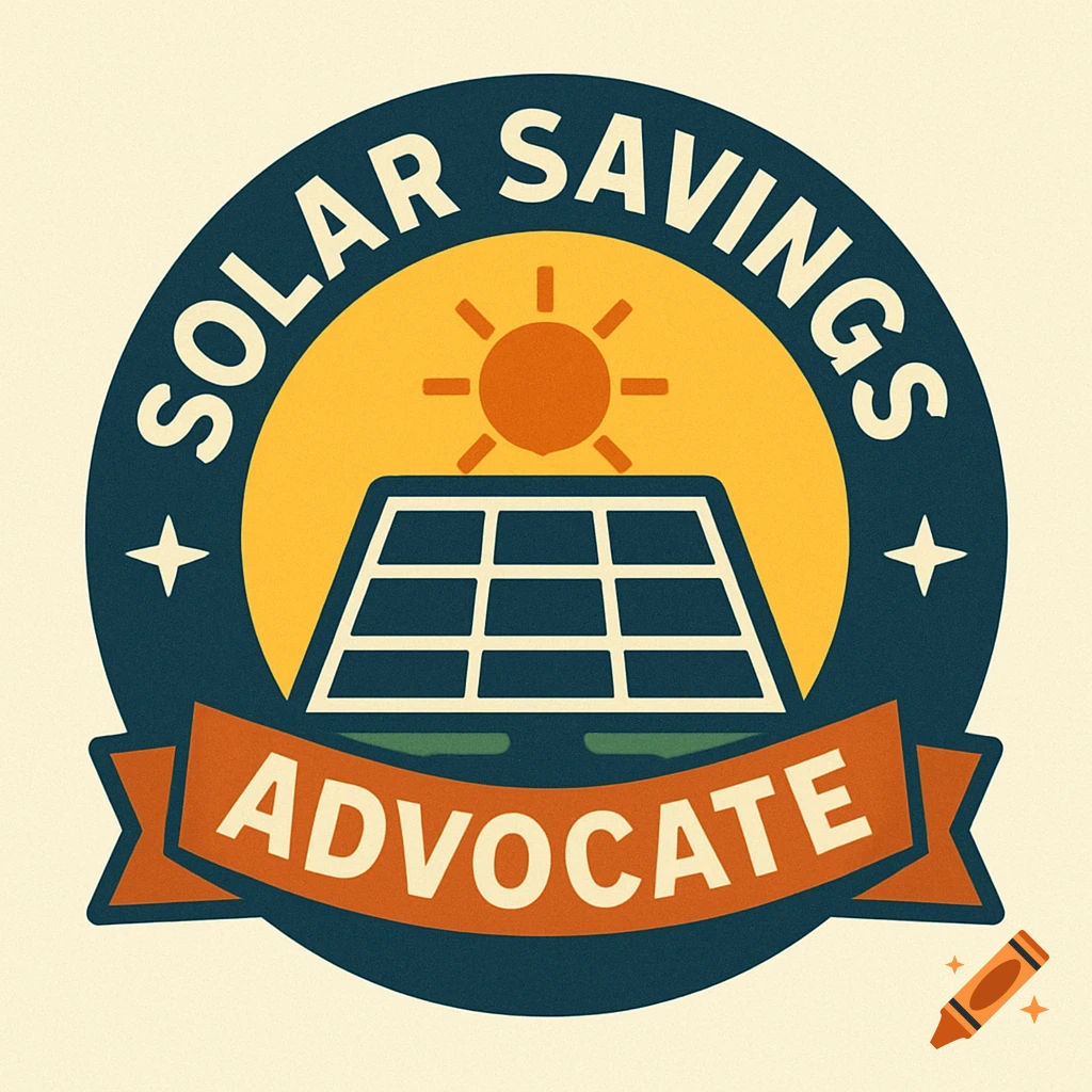 A retro-style badge for solar savings advocate with a sun and solar ...