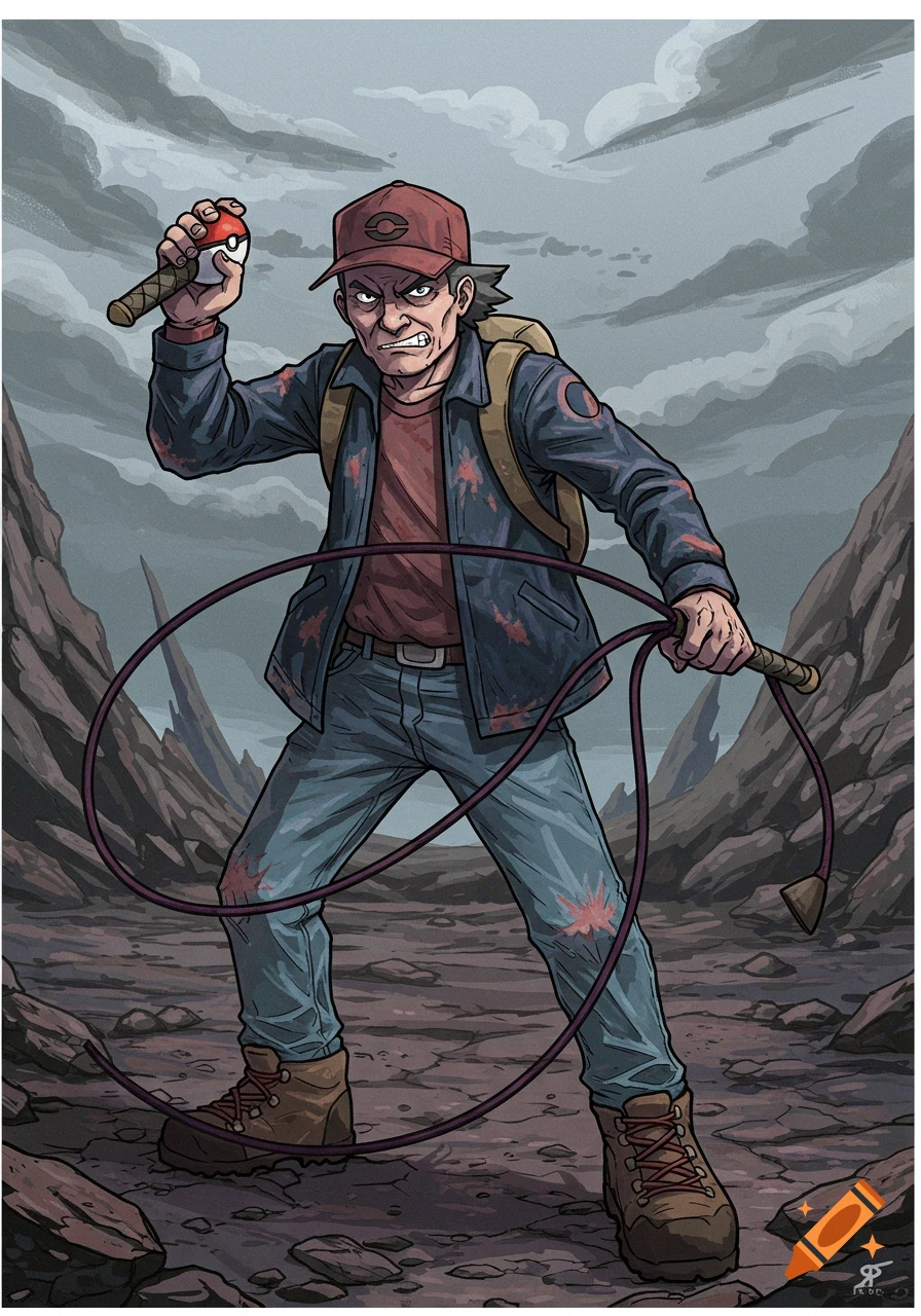 Illustration of a mean-looking Pokemon trainer holding a Pokeball and ...