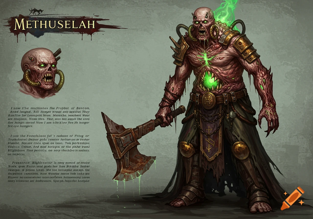 Detailed concept art of a grotesque, mutated character with glowing ...