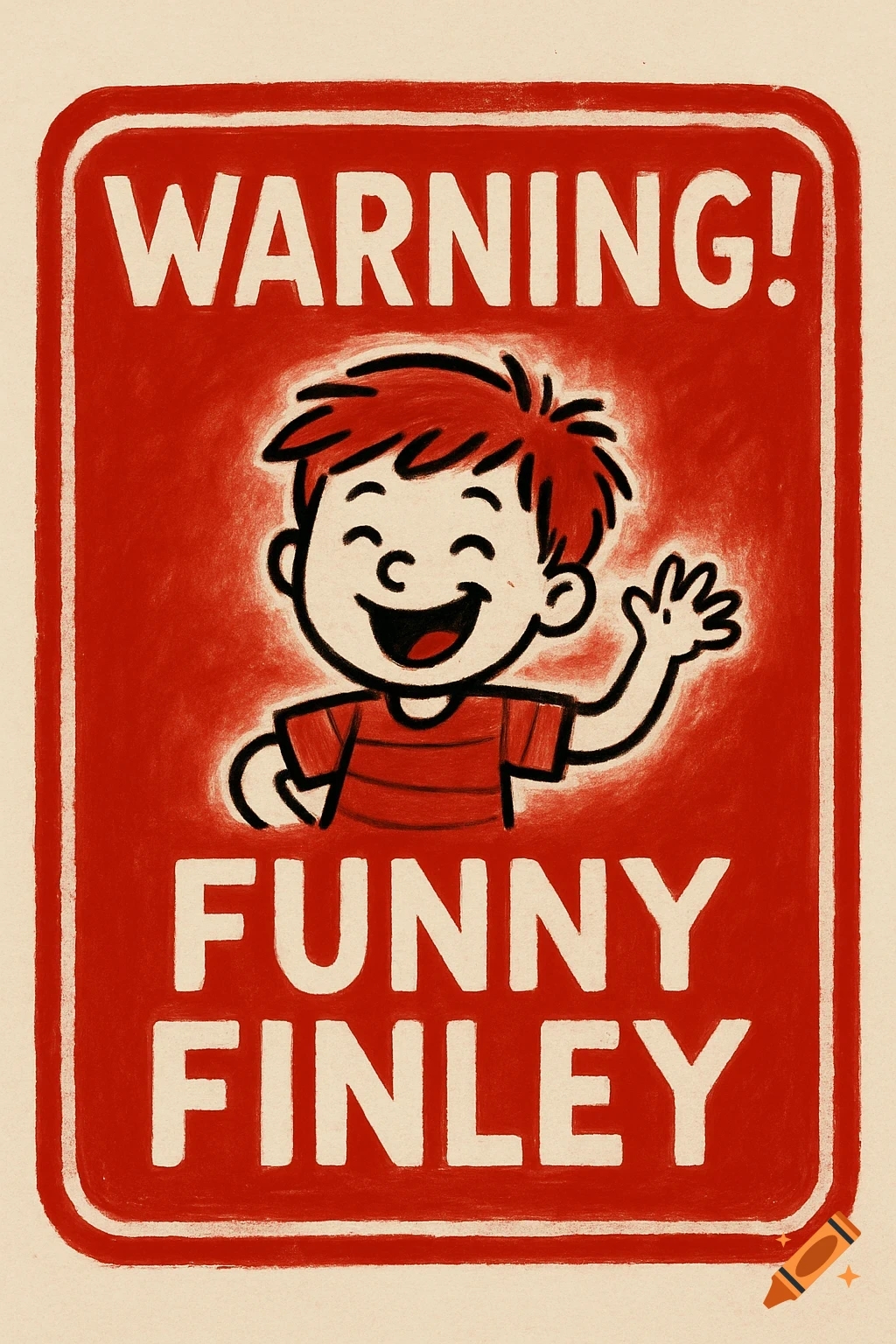 A red warning sign with a cartoon boy and the text 'WARNING! FUNNY ...