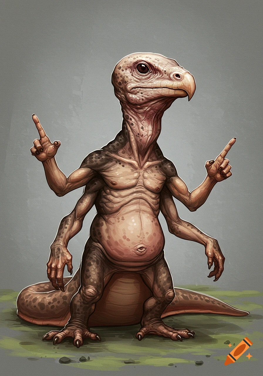 Illustration of a multi-armed hybrid creature with a vulture head ...