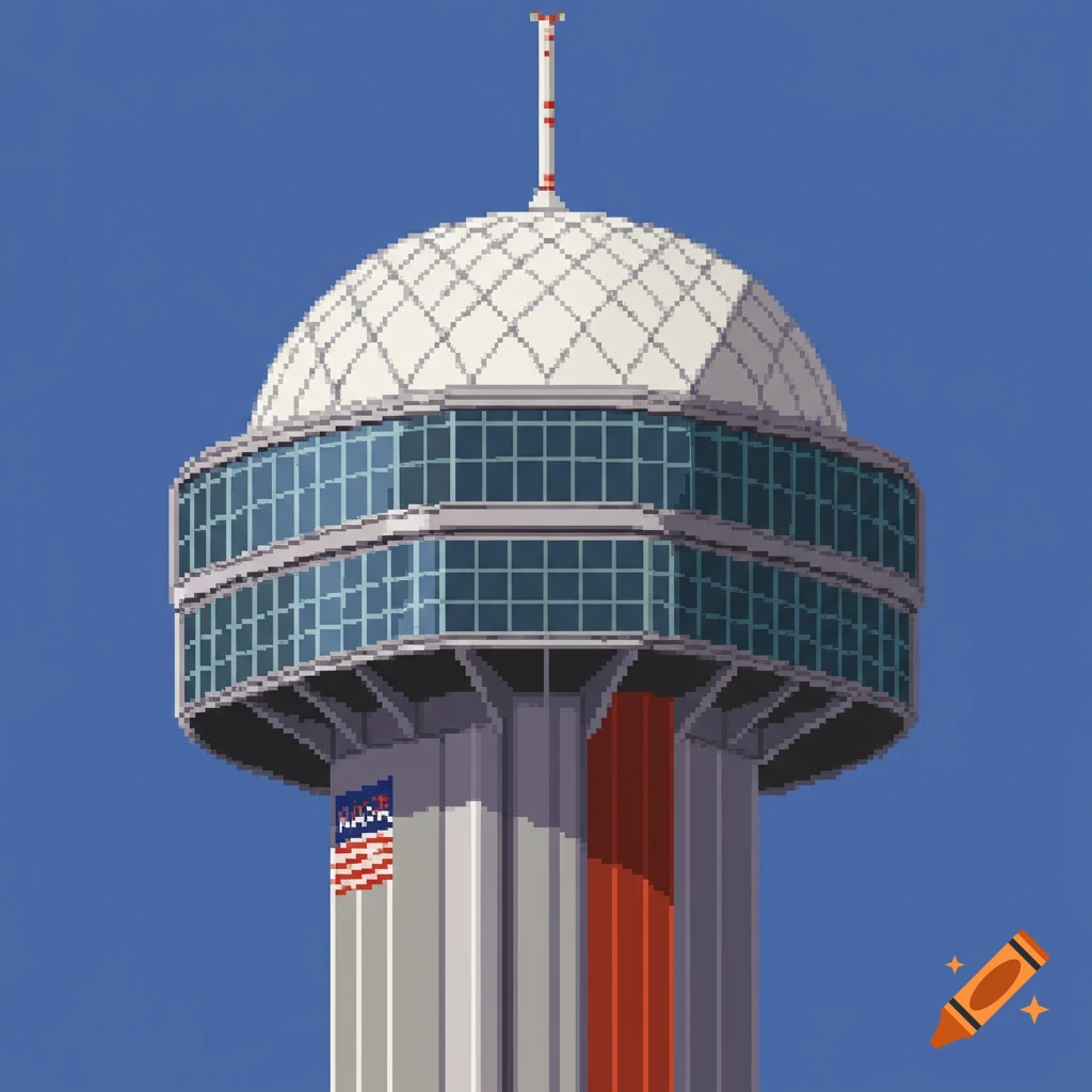 Pixel art image of a NASA tower with a dome roof and glass windows. on ...