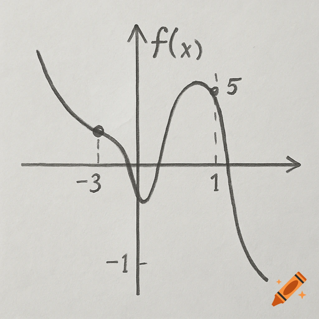A sketch of a mathematical graph with x and y axes, showing a curve ...