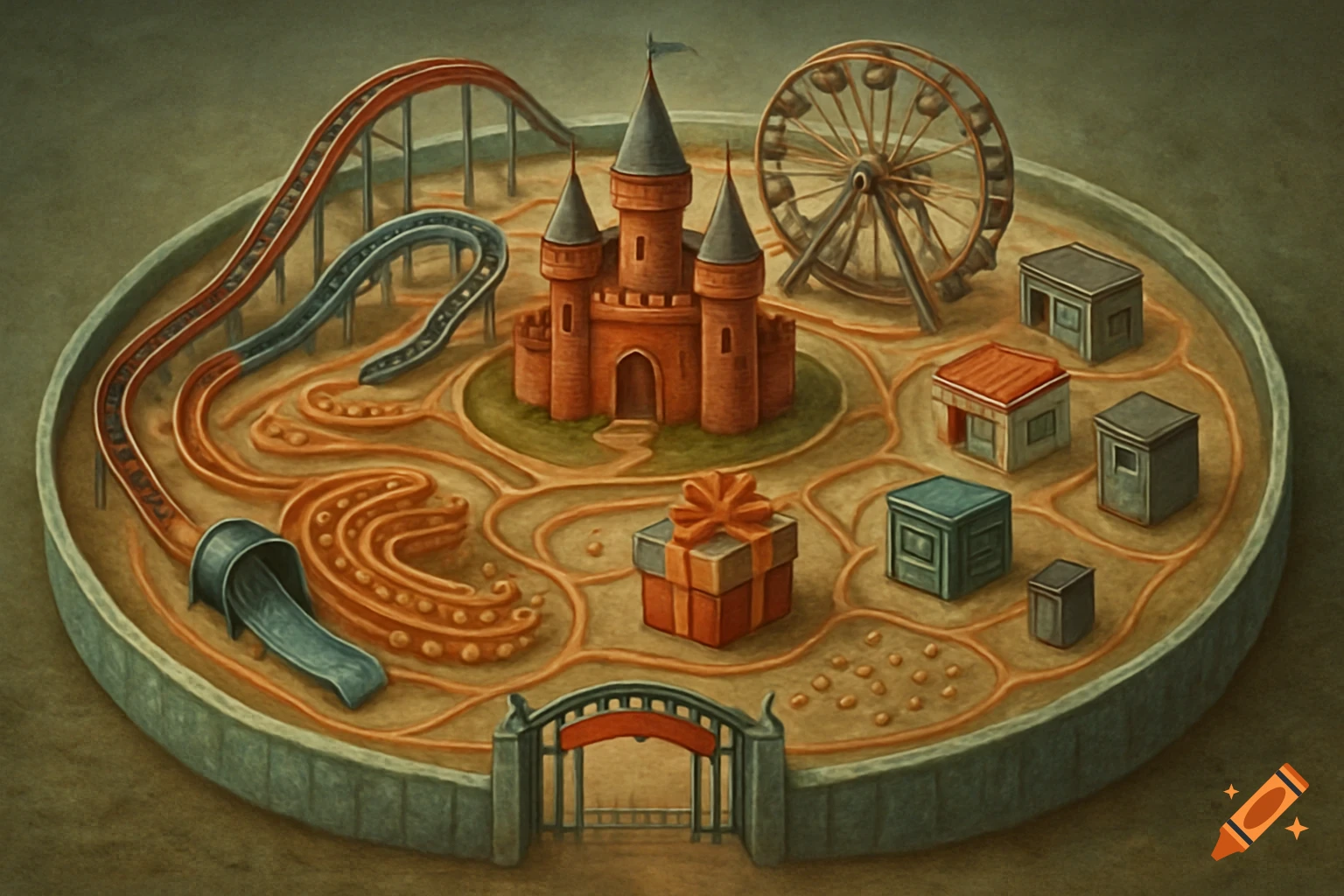 Illustration of an amusement park designed like an animal cell, with a ...