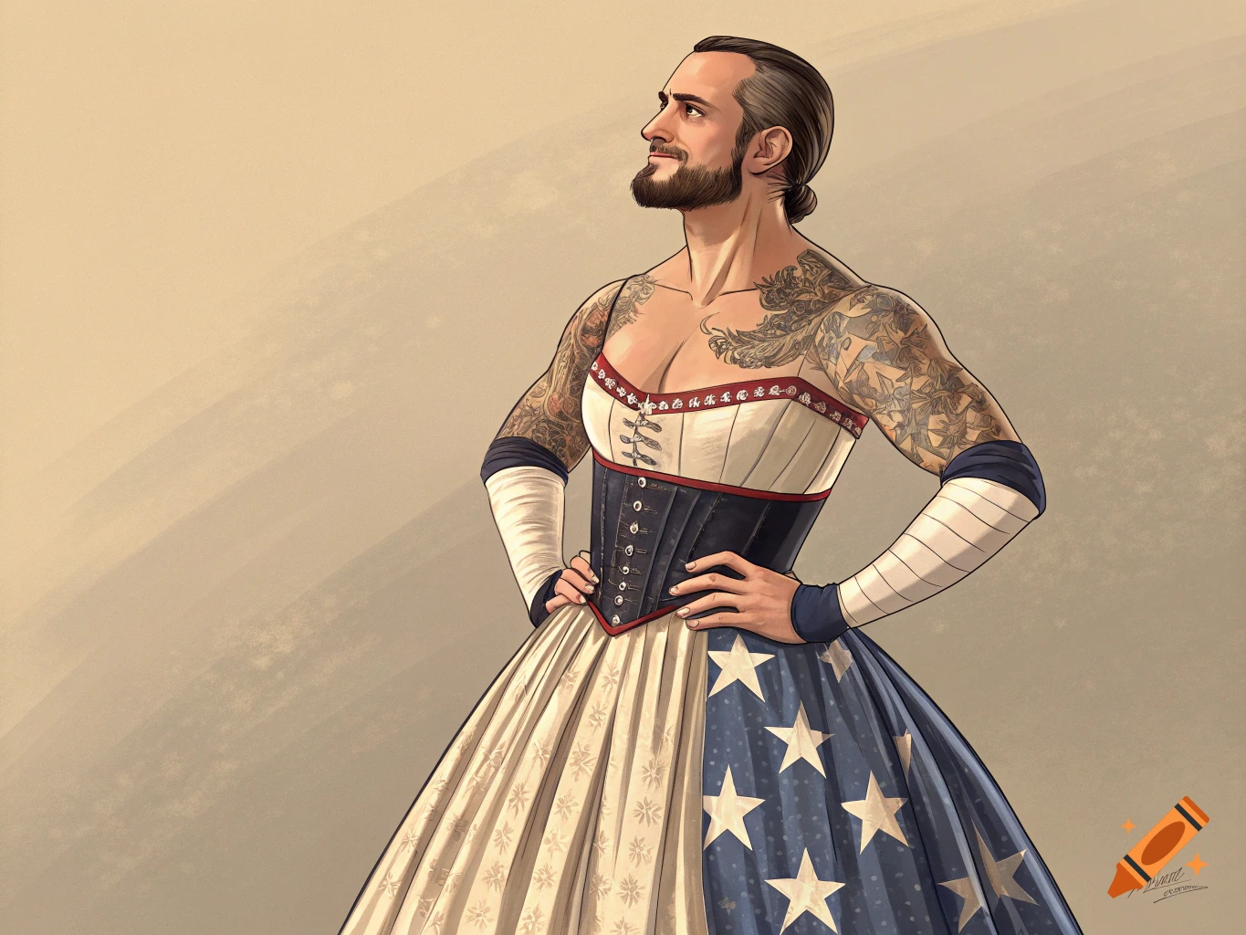 Illustration of CM Punk wearing a historical style dress with an ...