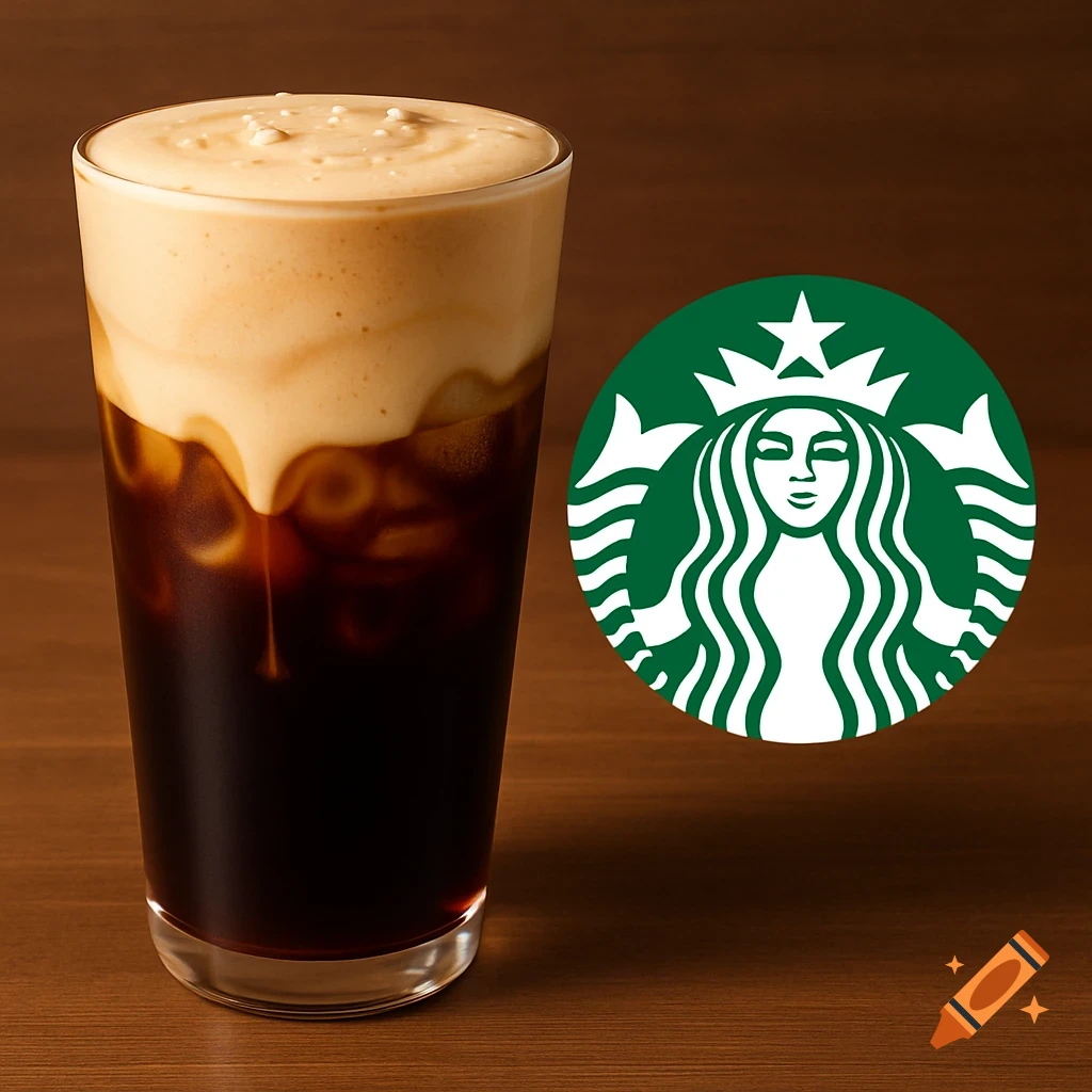 Salted Caramel Cream Cold Brew in a tall glass with a Starbucks logo ...