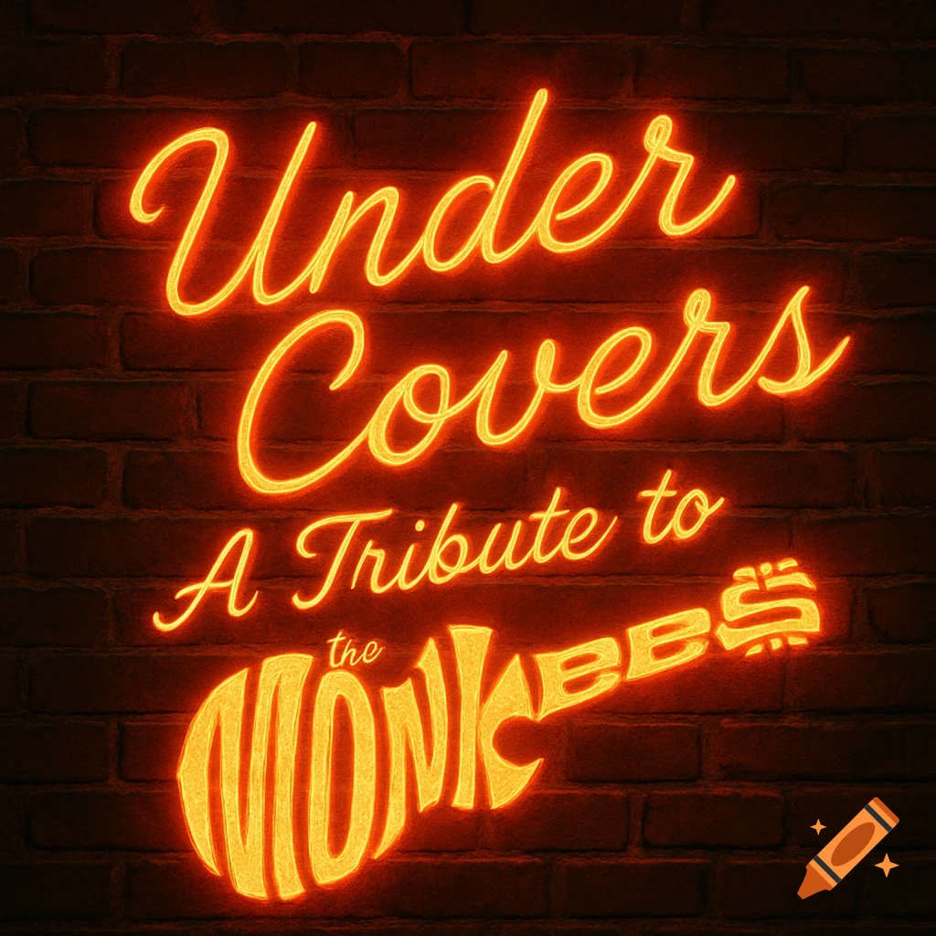 Neon sign on brick wall reads 'Under Covers - A Tribute to The Monkees ...