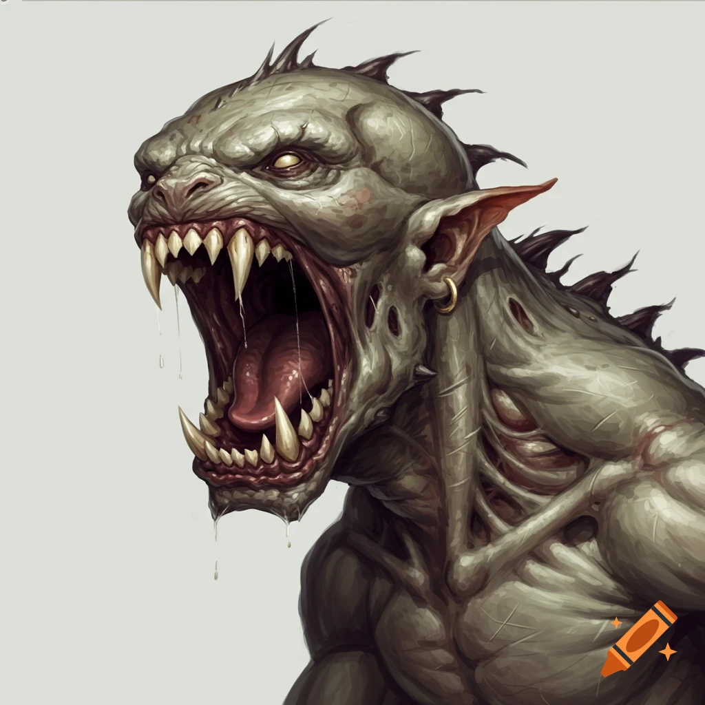 Illustration of a Tarmogoyf creature roaring with mouth wide open on ...