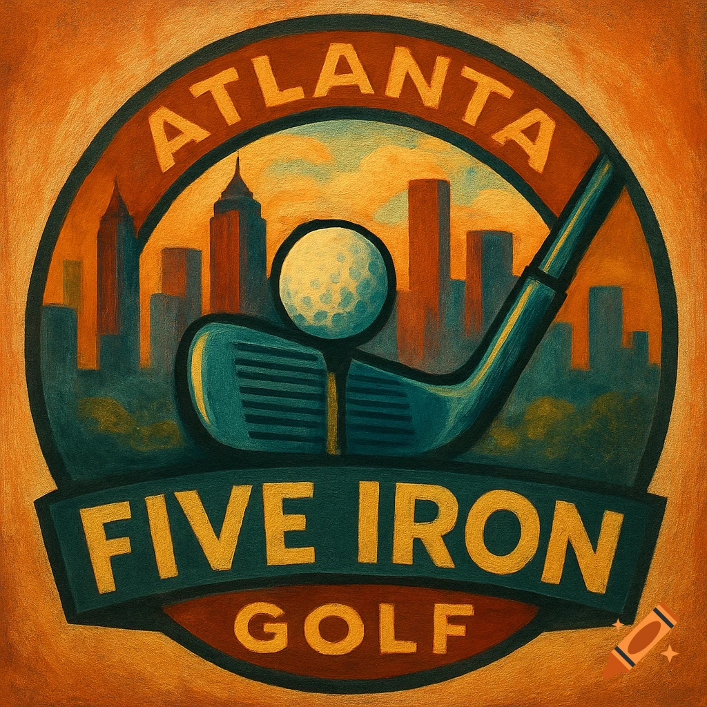 Logo for Atlanta Five Iron Golf, featuring a golf ball, club, and city ...
