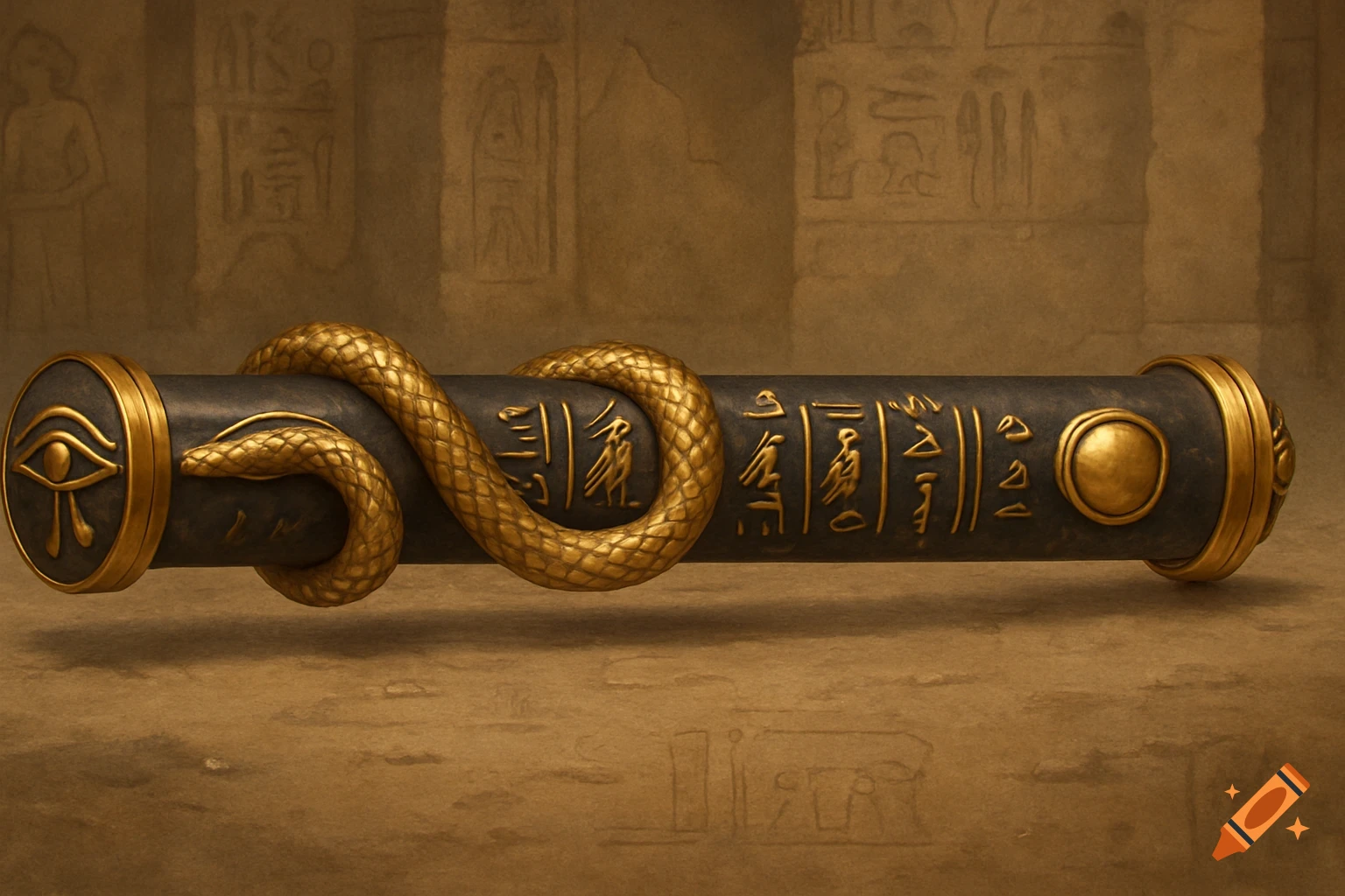 Egyptian-themed fantasy rod with gold serpent, Eye of Horus ...