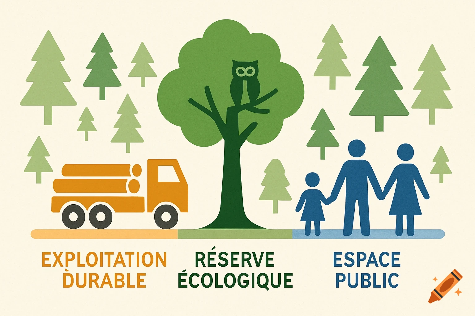 Infographic illustrating a forest park divided into sustainable logging ...