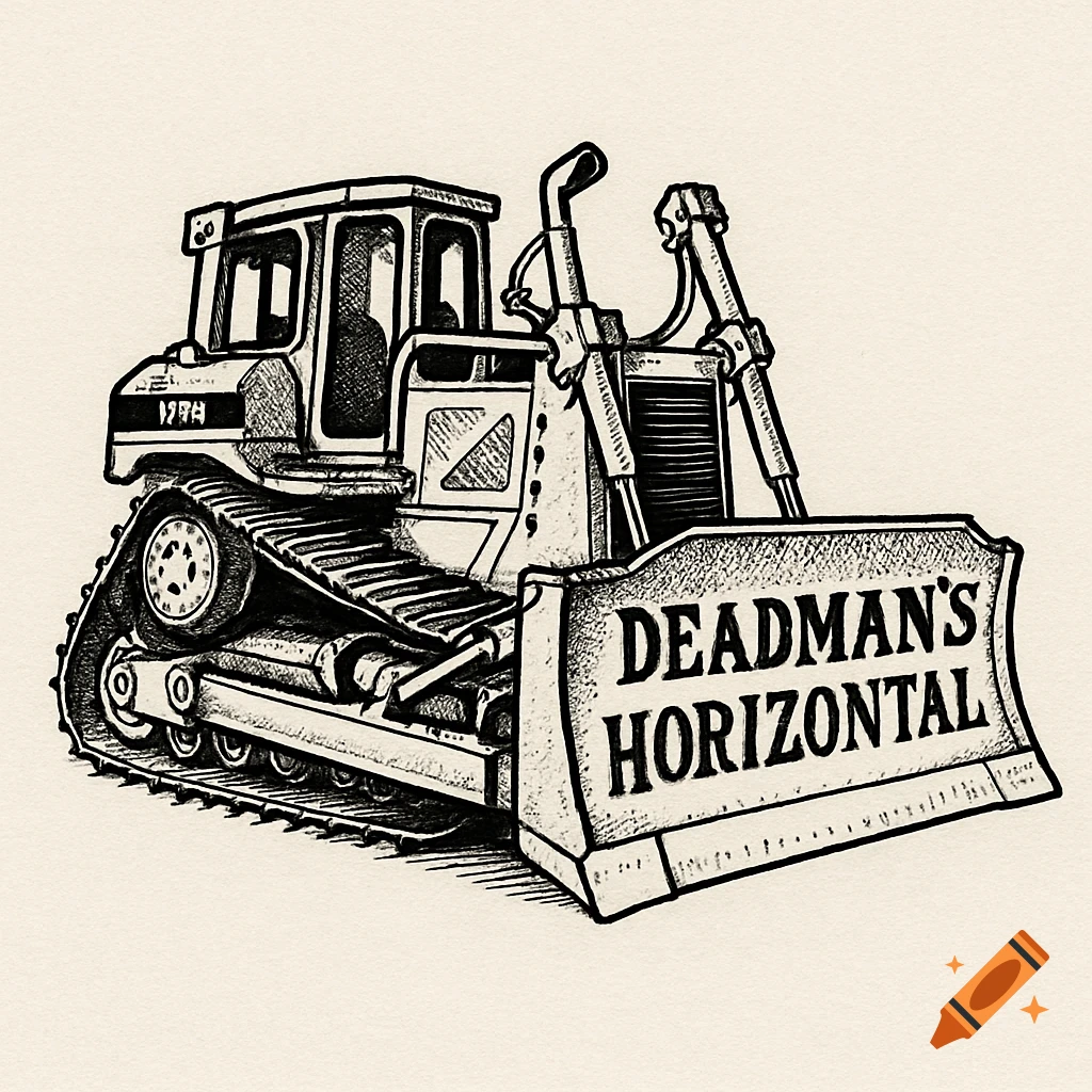 Tattoo drawing of a bulldozer with text on the blade on Craiyon