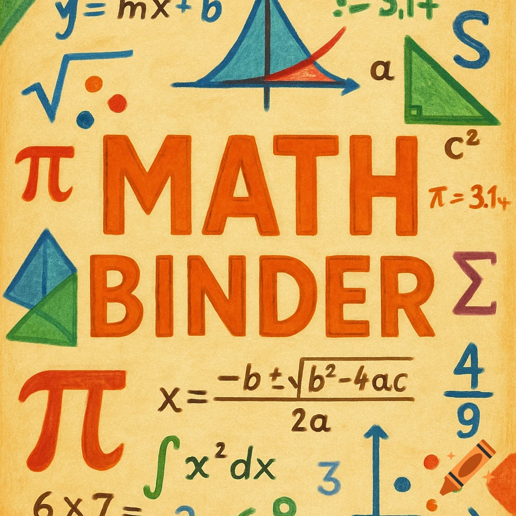 A cover page for a math binder featuring equations, symbols, and the ...