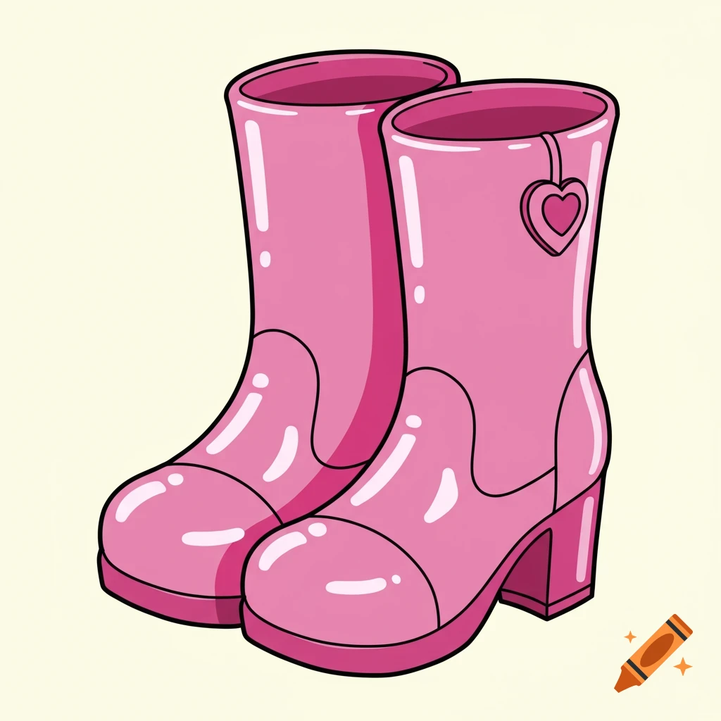 A simple cartoon drawing of a pair of pink boots with hearts. on Craiyon