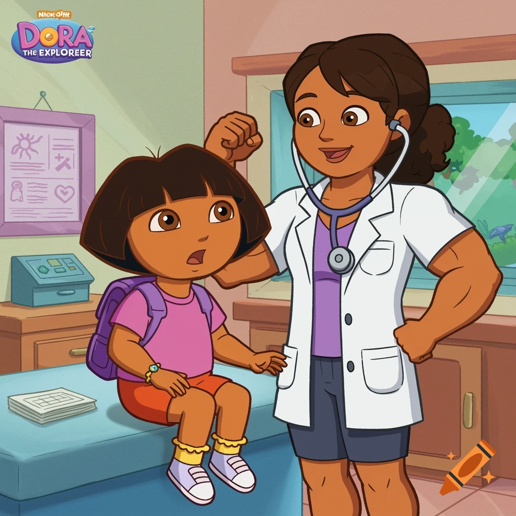 Cartoon of Dora the Explorer getting a checkup from a female doctor. on ...