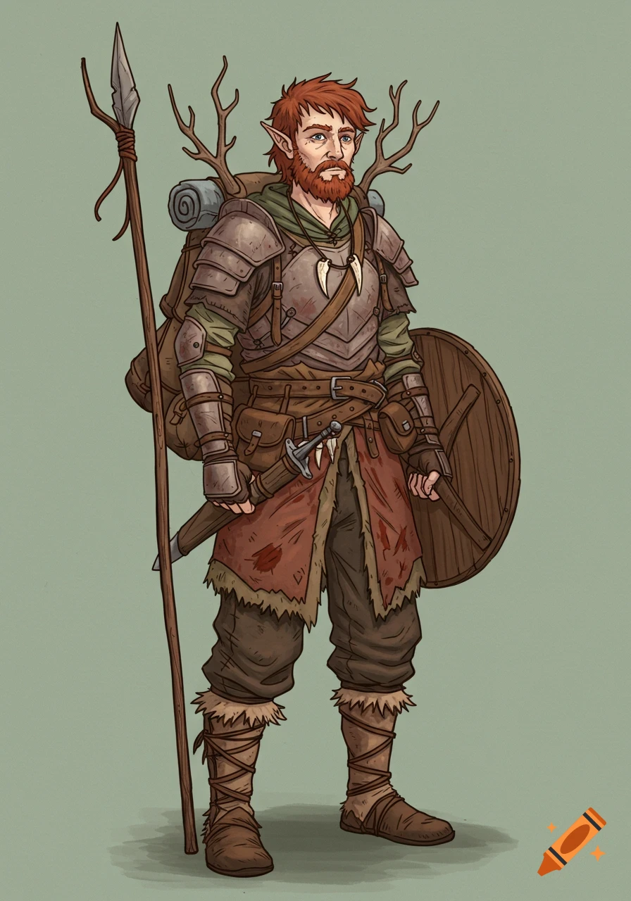 Fantasy illustration of a half-elf druid adventurer in armor holding a ...