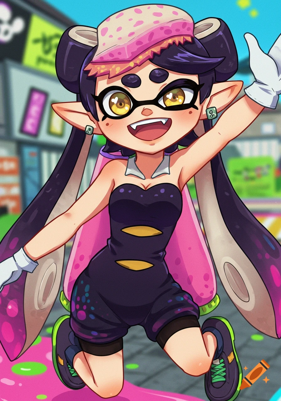 Anime style illustration of Callie from Splatoon smiling and waving. on ...