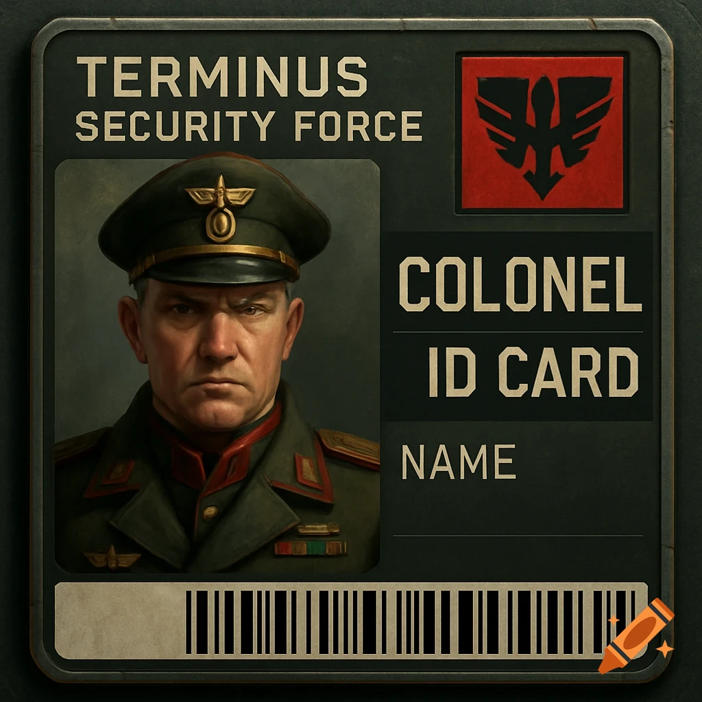 ID card with portrait of a colonel in uniform for Terminus Security ...