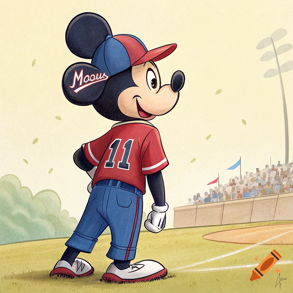 Cartoon of Mickey Mouse in a baseball uniform with number 11 on a ...