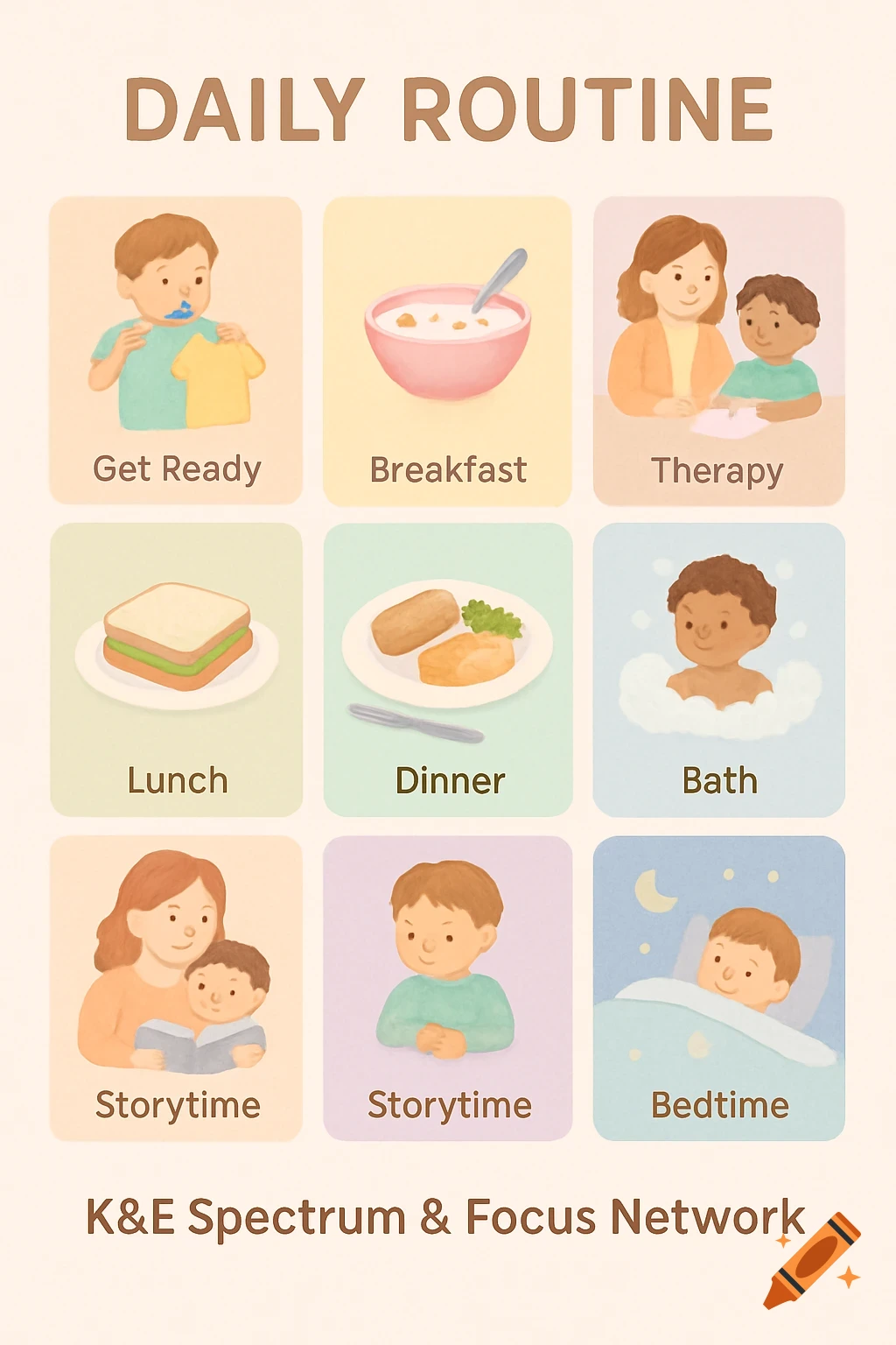 A pastel colored daily routine chart with illustrations for children ...