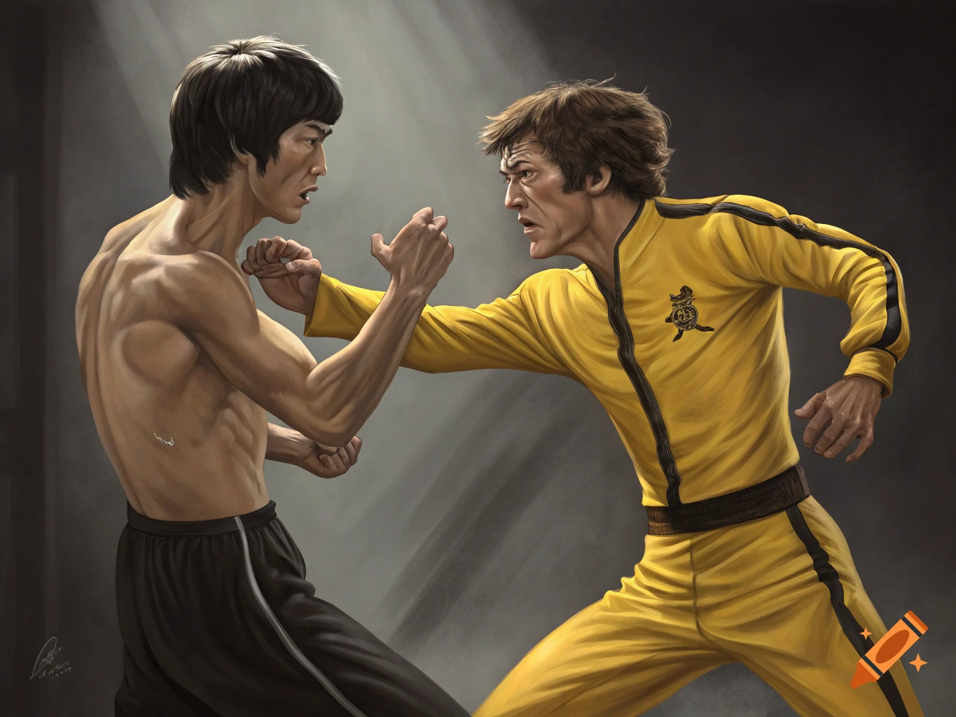 Digital painting of two men resembling Bruce Lee and Roman Polanski ...