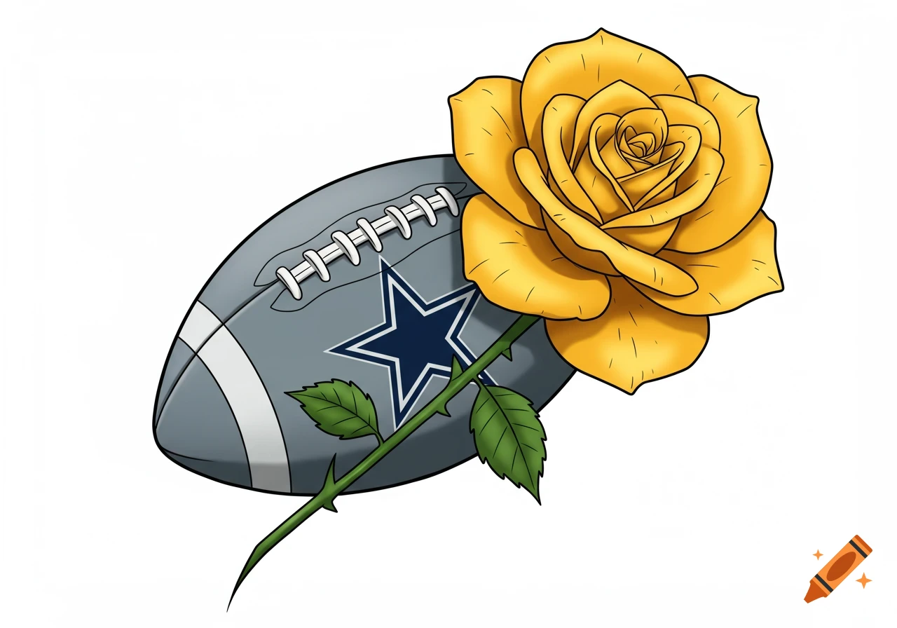 Illustration of a gray football with a star logo wrapped by a yellow ...